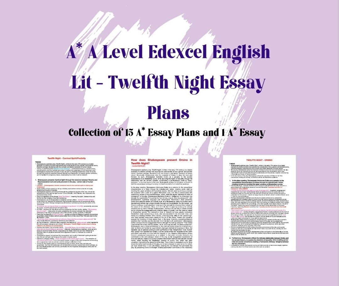 A* A Level English Lit Edexcel - Shakespeare Twelfth Night Essay Plans ...