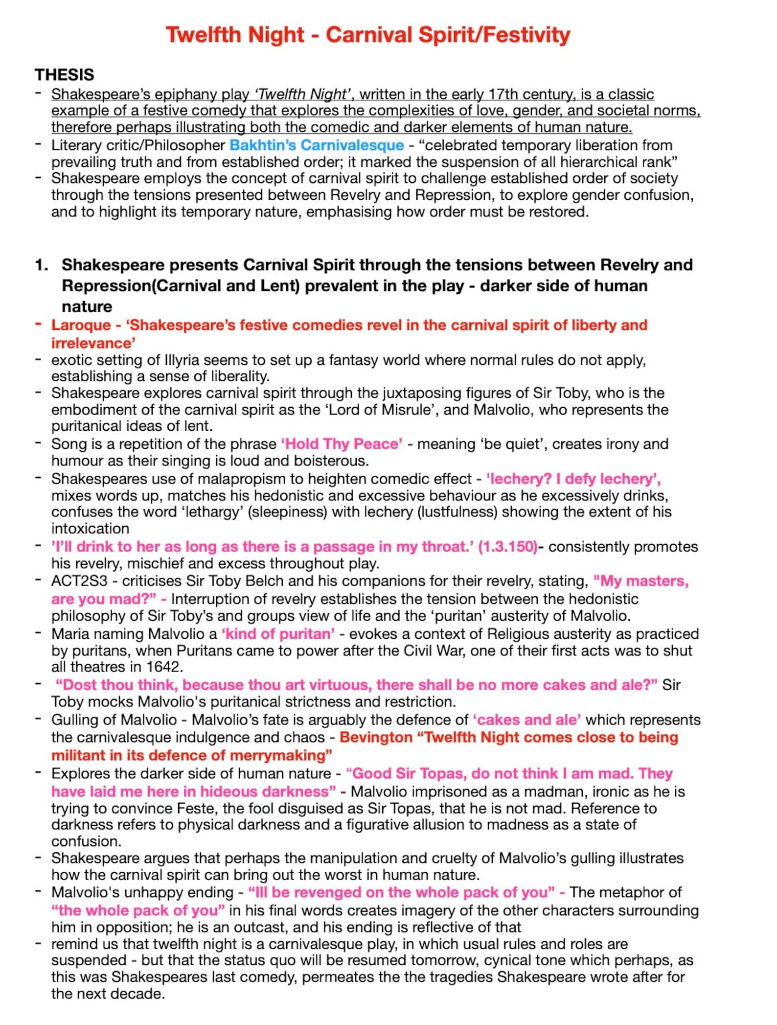 A* A Level English Lit Edexcel - Shakespeare Twelfth Night Essay Plans ...