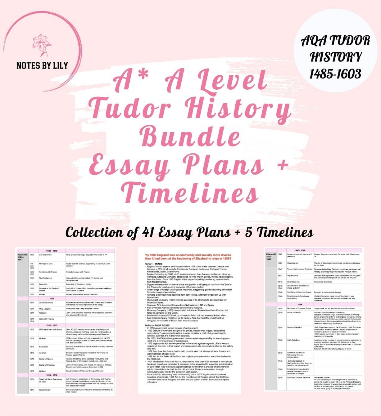 A Level AQA Tudor History Revision Notes Bundle - 72 Pages - Includes ...