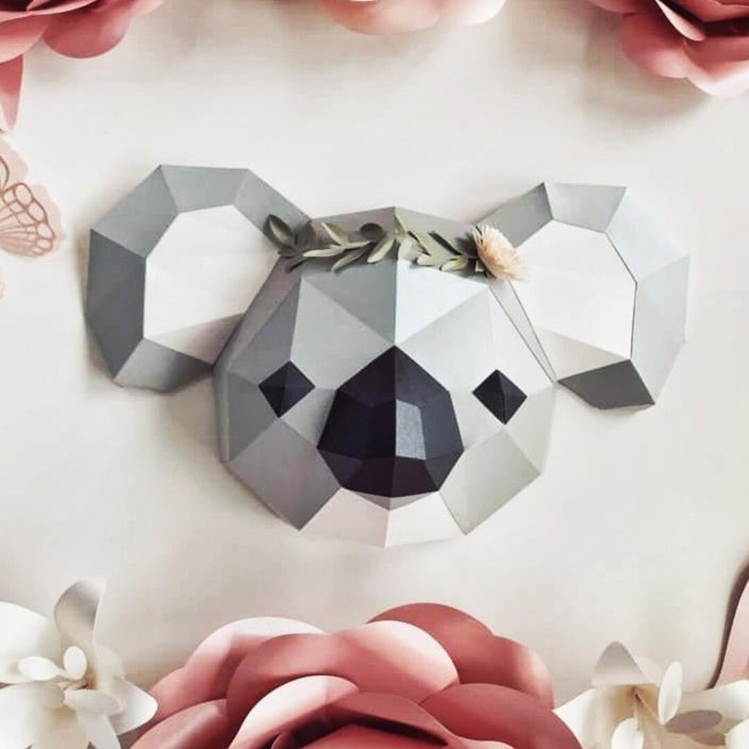3D Low-poly Koala Papercraft: PDF, DXF, SVG Modern Paper Sculpture ...