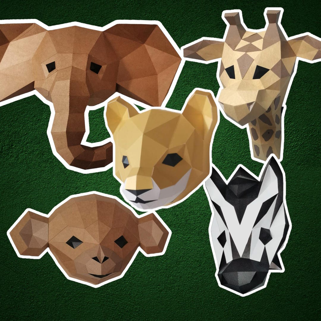 3D Safari Animal Papercraft Set – Zebra, Lion, Elephant, Giraffe and ...
