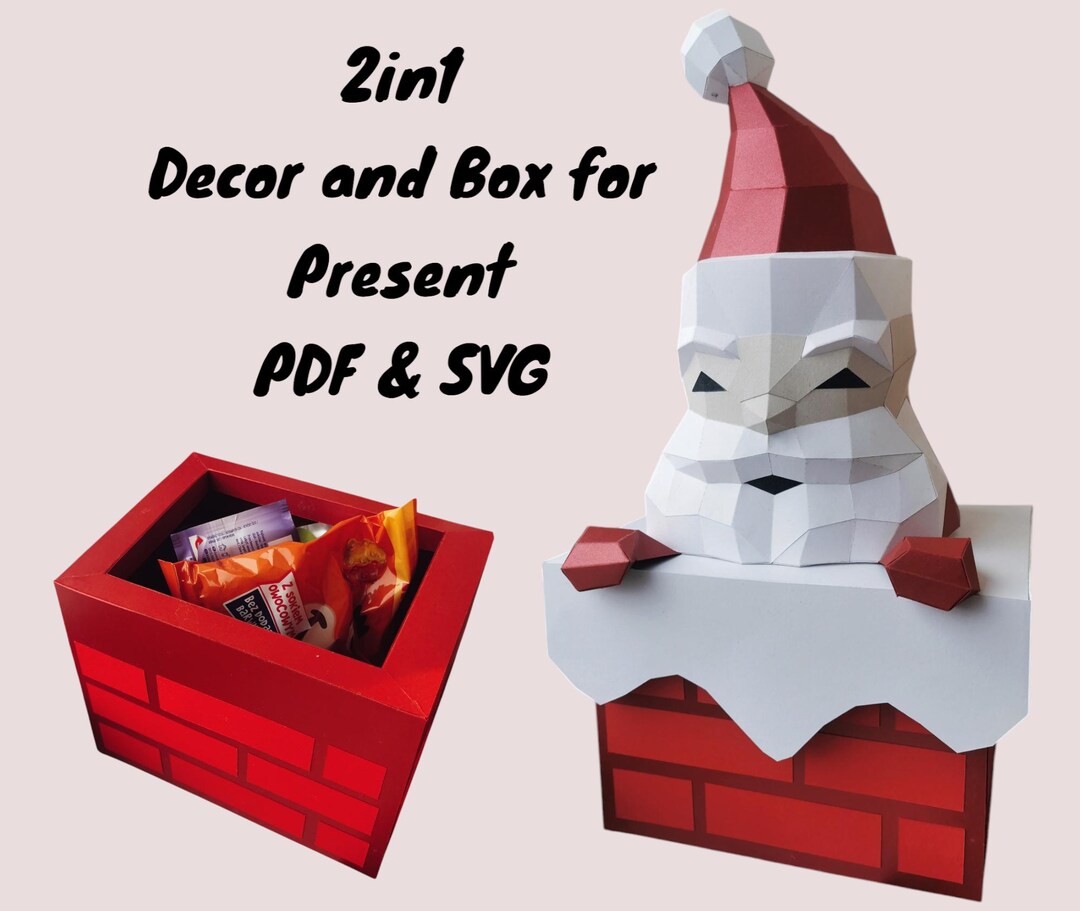 3D Santa Box | Santa Coming Out of Chimney | DIY PDF & SVG Template - Etsy