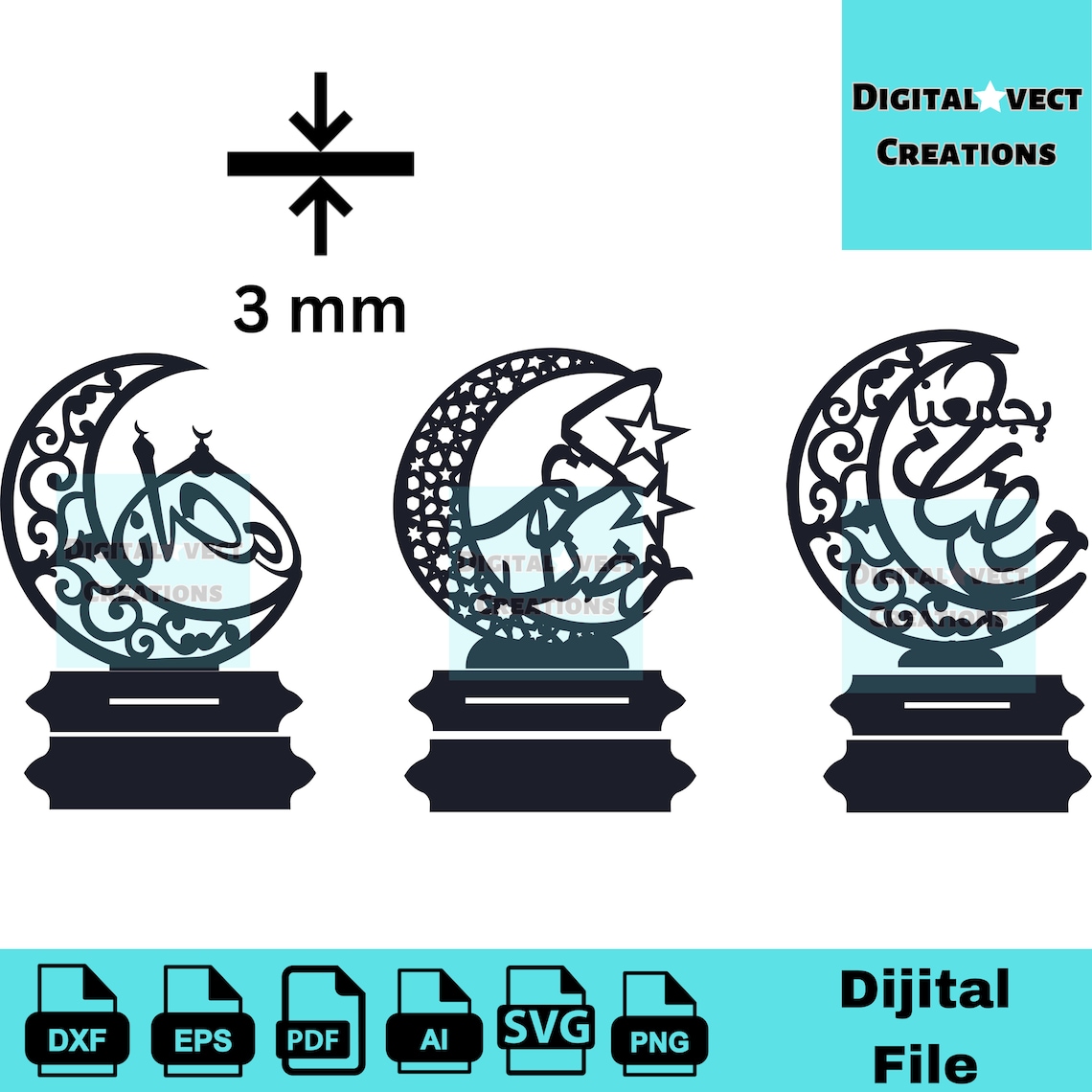 3 Pices Ramadan Mubarak Freestanding, Ramadan Decor - Laser Cut Files ...