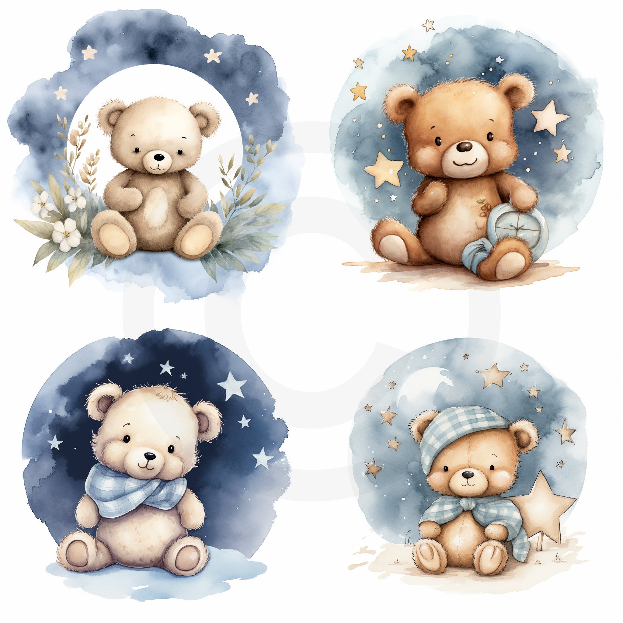 Watercolor Cute Teddy Bear Collection, Clipart, 55 Images, Teddy Bear ...