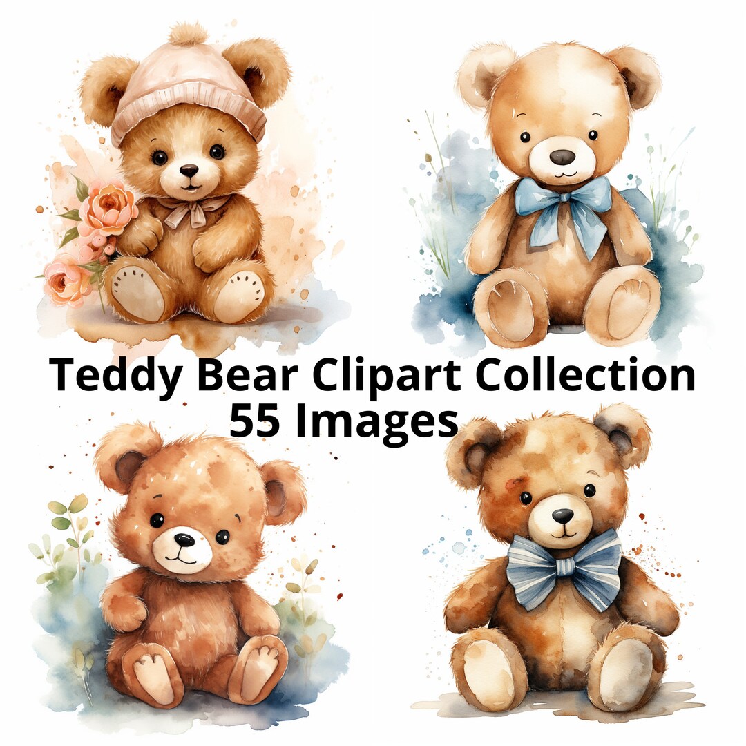 Watercolor Cute Teddy Bear Collection, Clipart, 55 Images, Teddy Bear ...