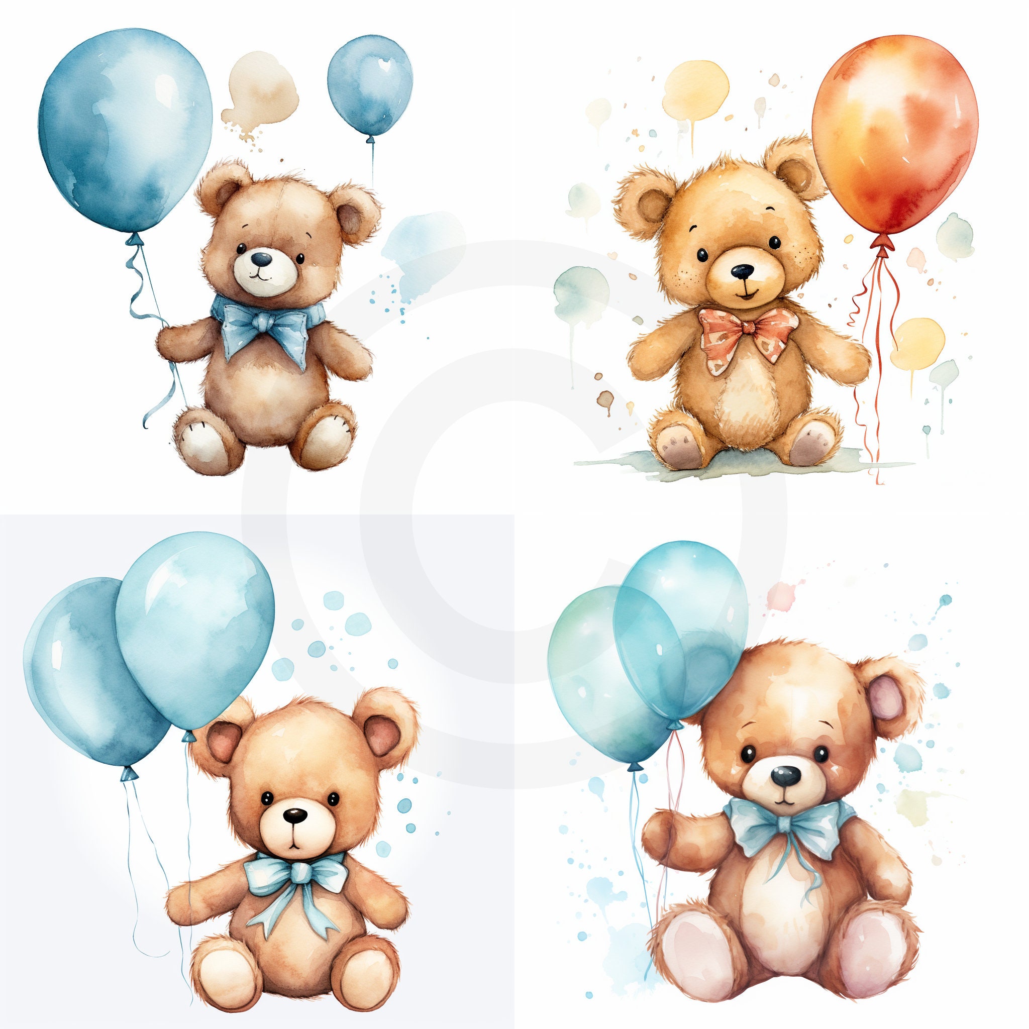 Watercolor Cute Teddy Bear Collection, Clipart, 55 Images, Teddy Bear ...