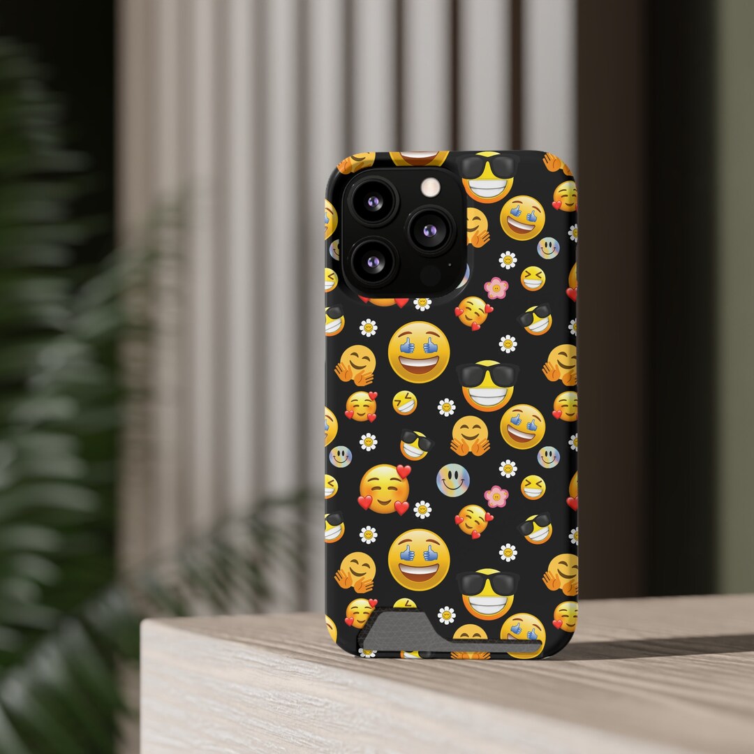 Convenient and Expressive Emoji Black Phone Case With Card Holder ...