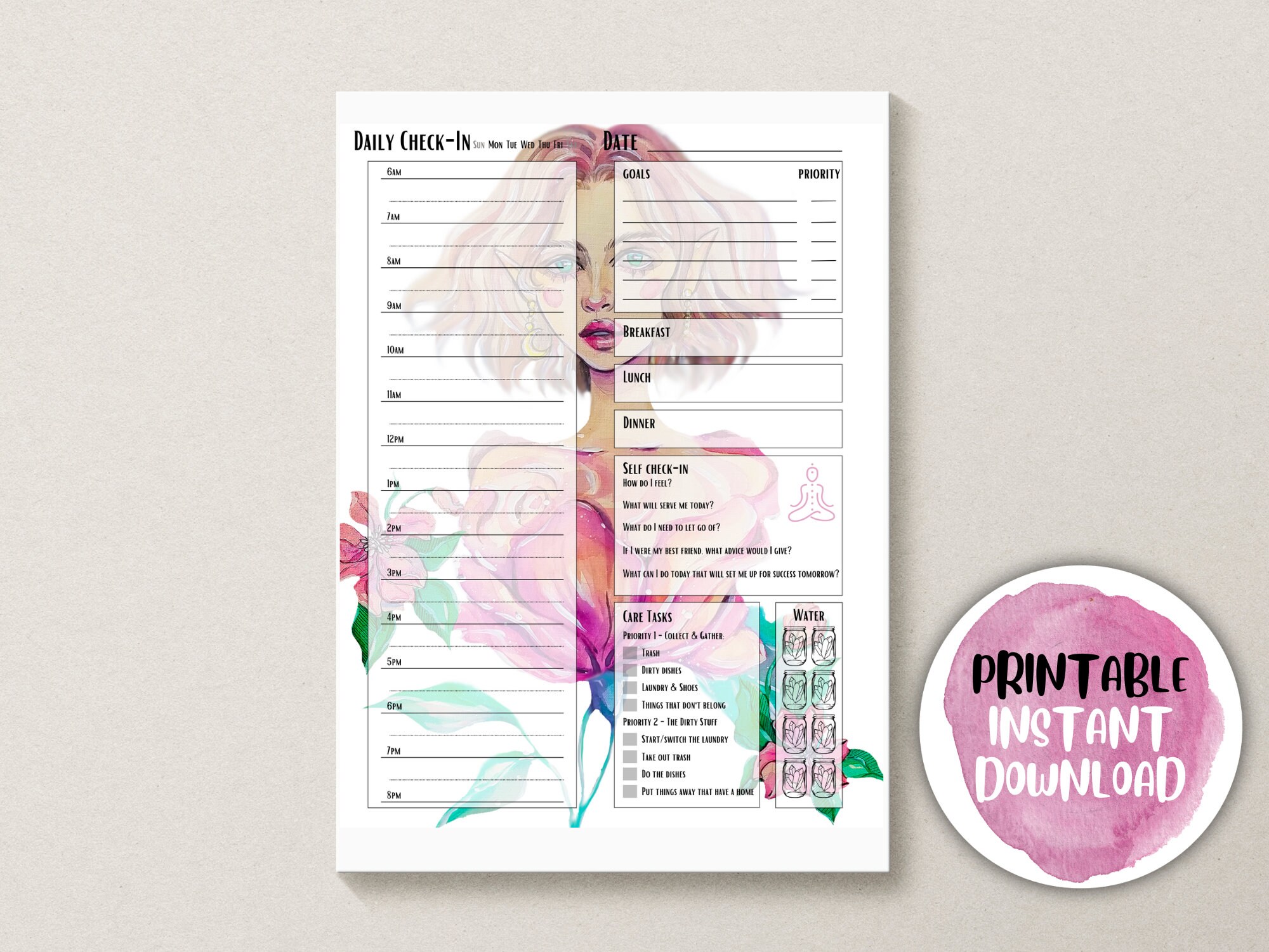 Daily Check-in Journal Page, Printable, INSTANT Download - Etsy