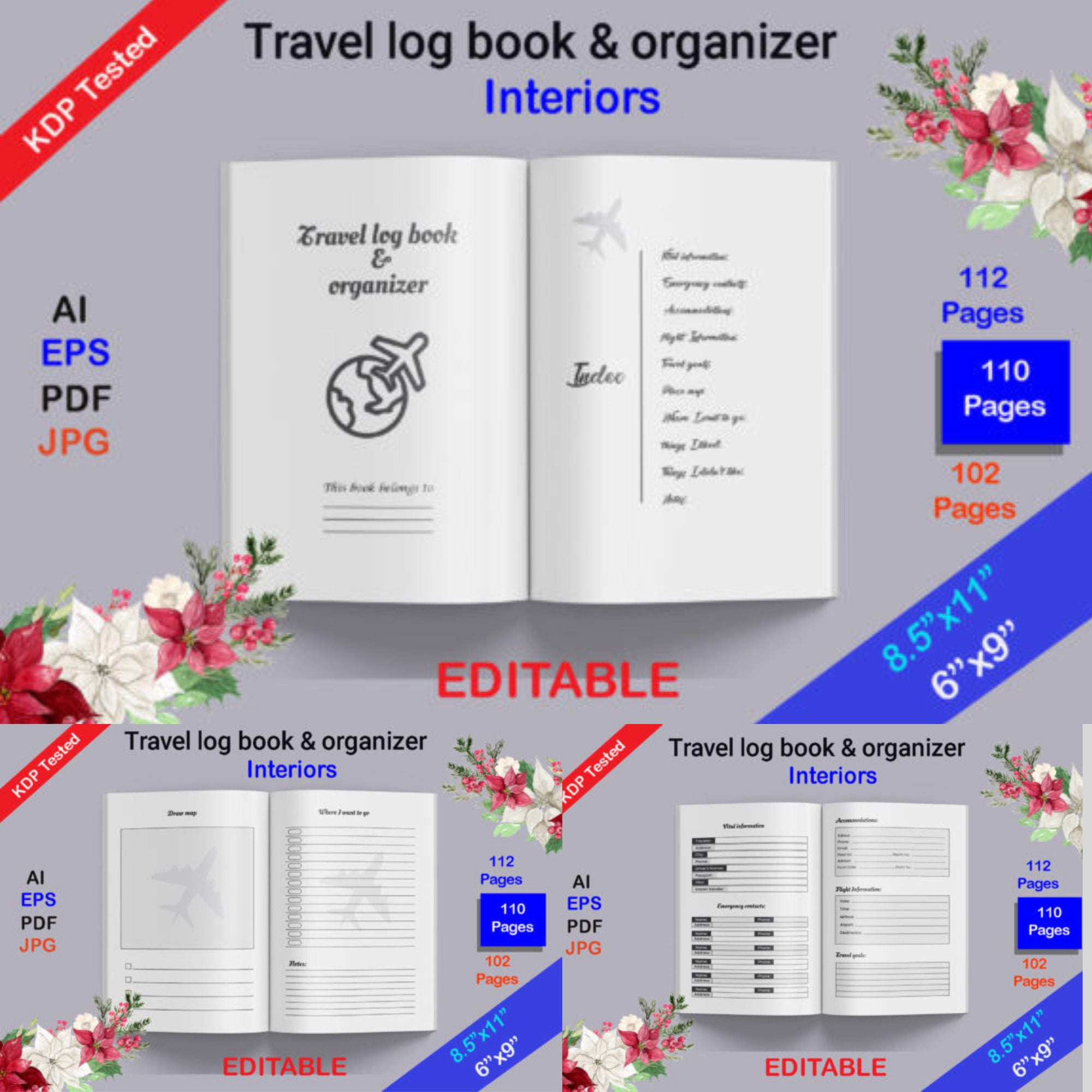 Travel Log Book & Organizer KDP Interior - Etsy