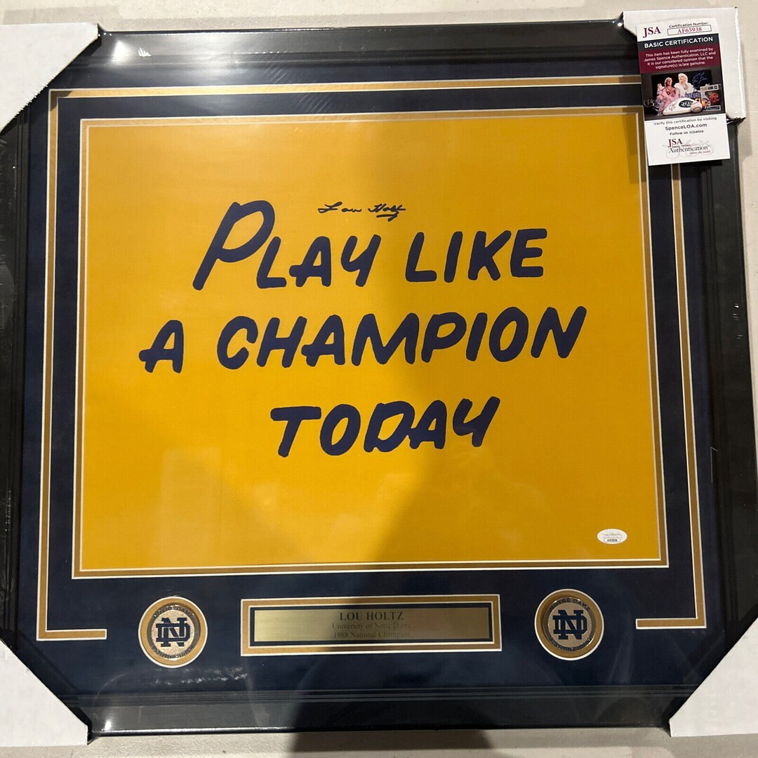 Lou Holtz Autograph Signed Notre Dame Fighting Irish Play Like Champion ...