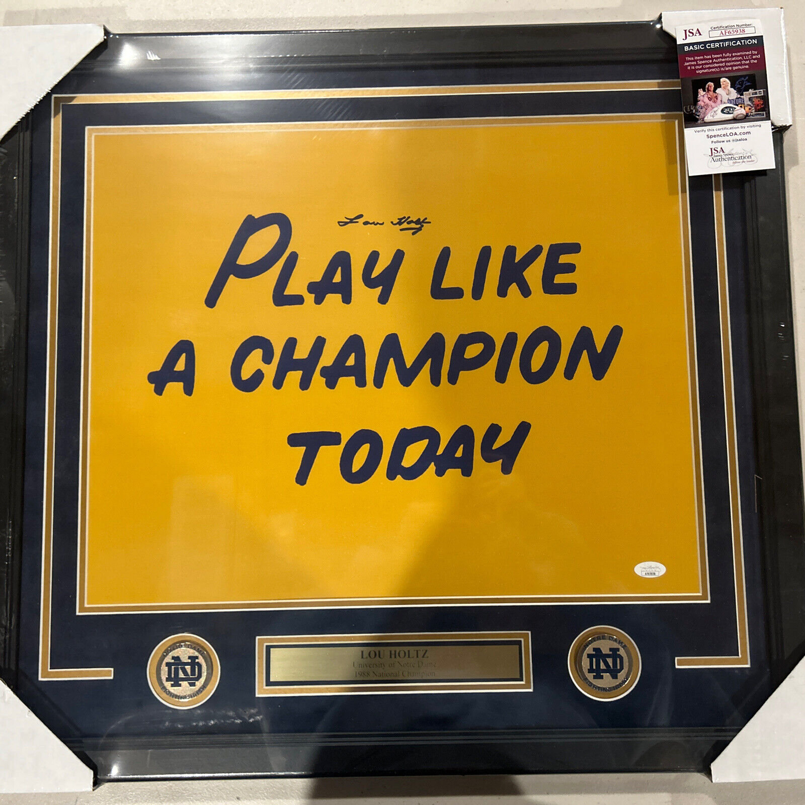 Lou Holtz Autograph Signed Notre Dame Fighting Irish Play Like Champion ...