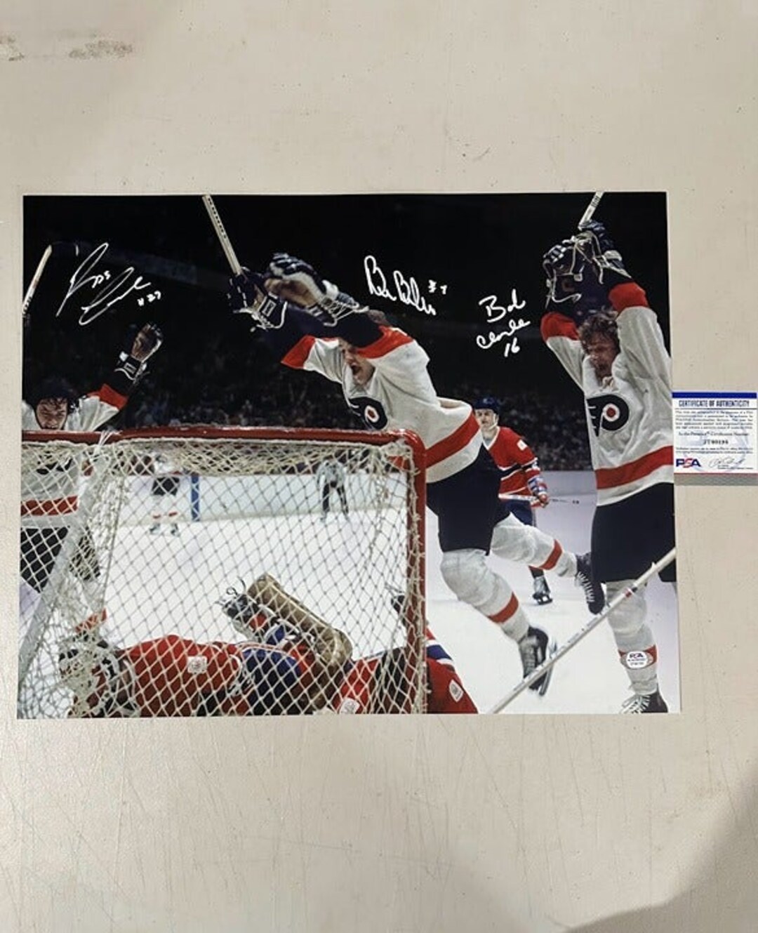 LBC Line Reggie Leach, Bill Barber, Bobby Clarke Autograph Signed ...