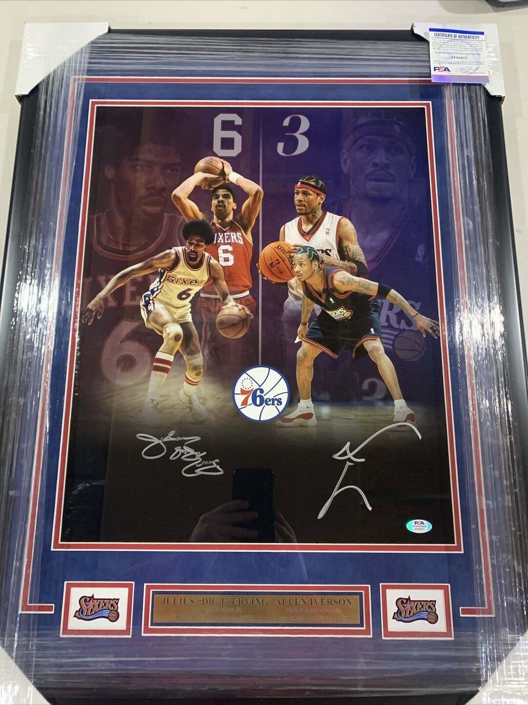 Julius Erving & Allen Iverson Autograph Signed Philadelphia 76ers 16x20 ...