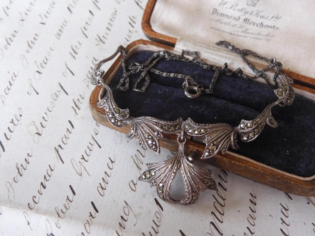 Vintage 1950s Sterling Silver Marcasite Chain Necklace - Etsy
