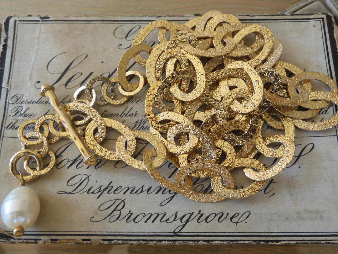 Fabulous Vintage 1990s Gold Plated Chain Link Necklace With Genuine ...