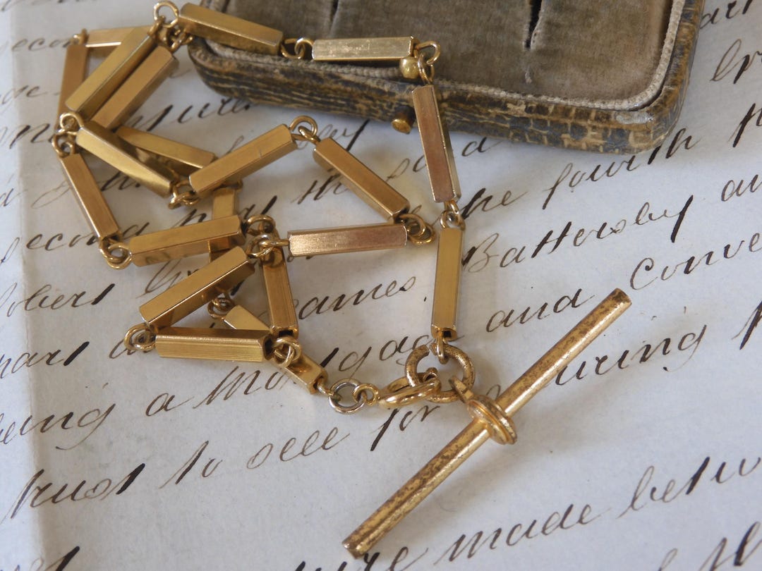 Vintage 1970s Gold Plated Chain Link Necklace With T-bar - Etsy