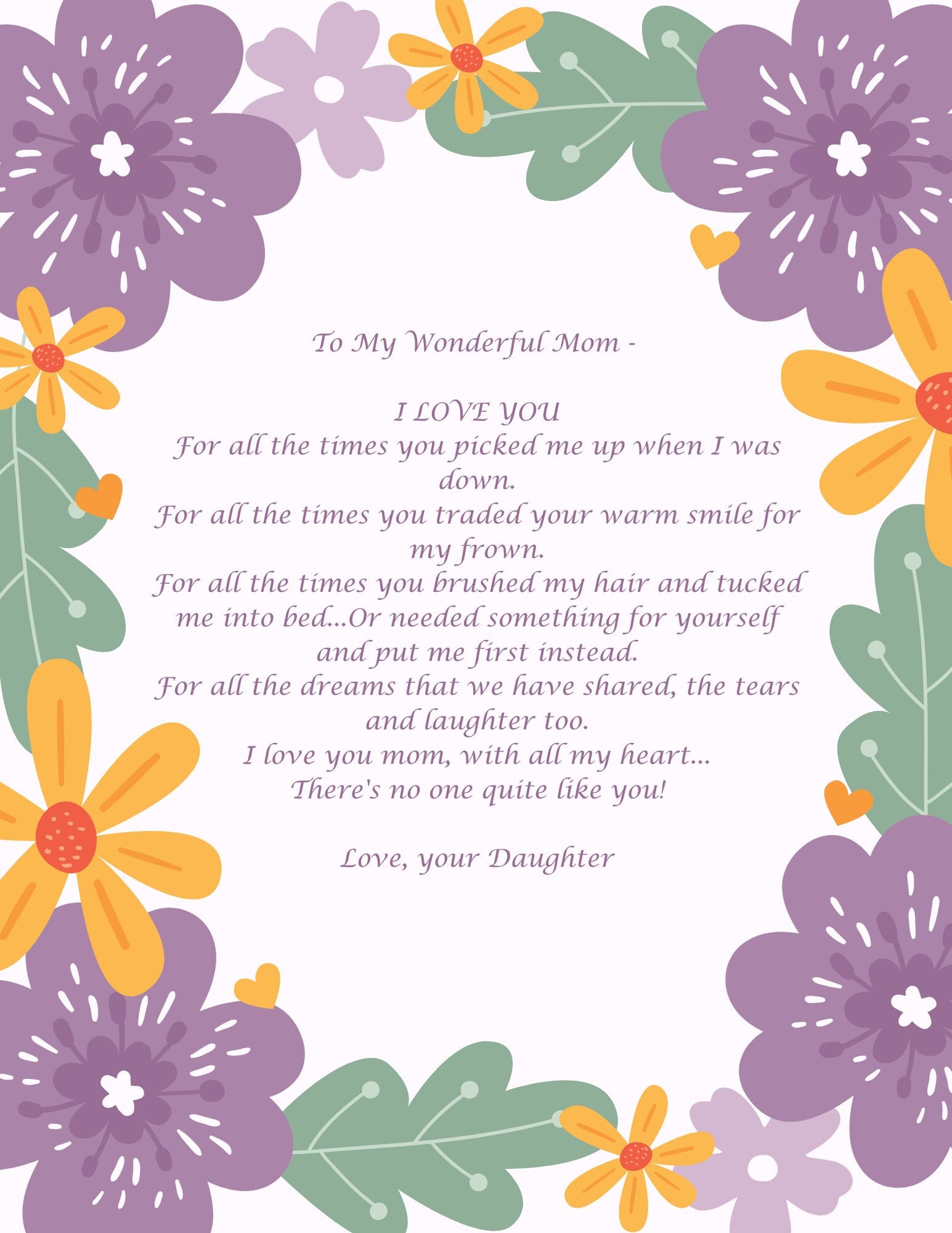 Mother's Day Poem - Purple Flowers - Etsy