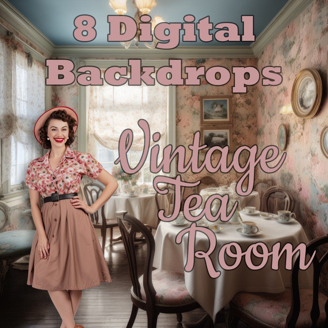 8 Vintage Tea Room Digital Photography Backdrops - Charming Antique ...
