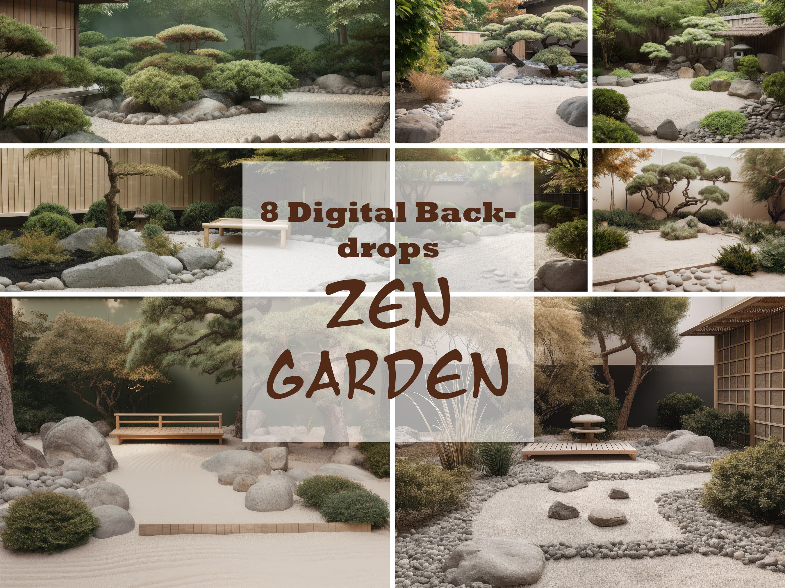8 Tranquil Zen Garden Digital Photography Backdrops - Serene Japanese ...