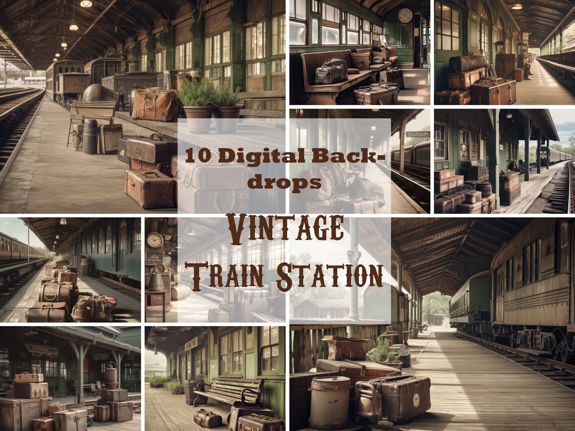 10 Vintage Train Station Digital Photography Backdrops - Steam Trains ...