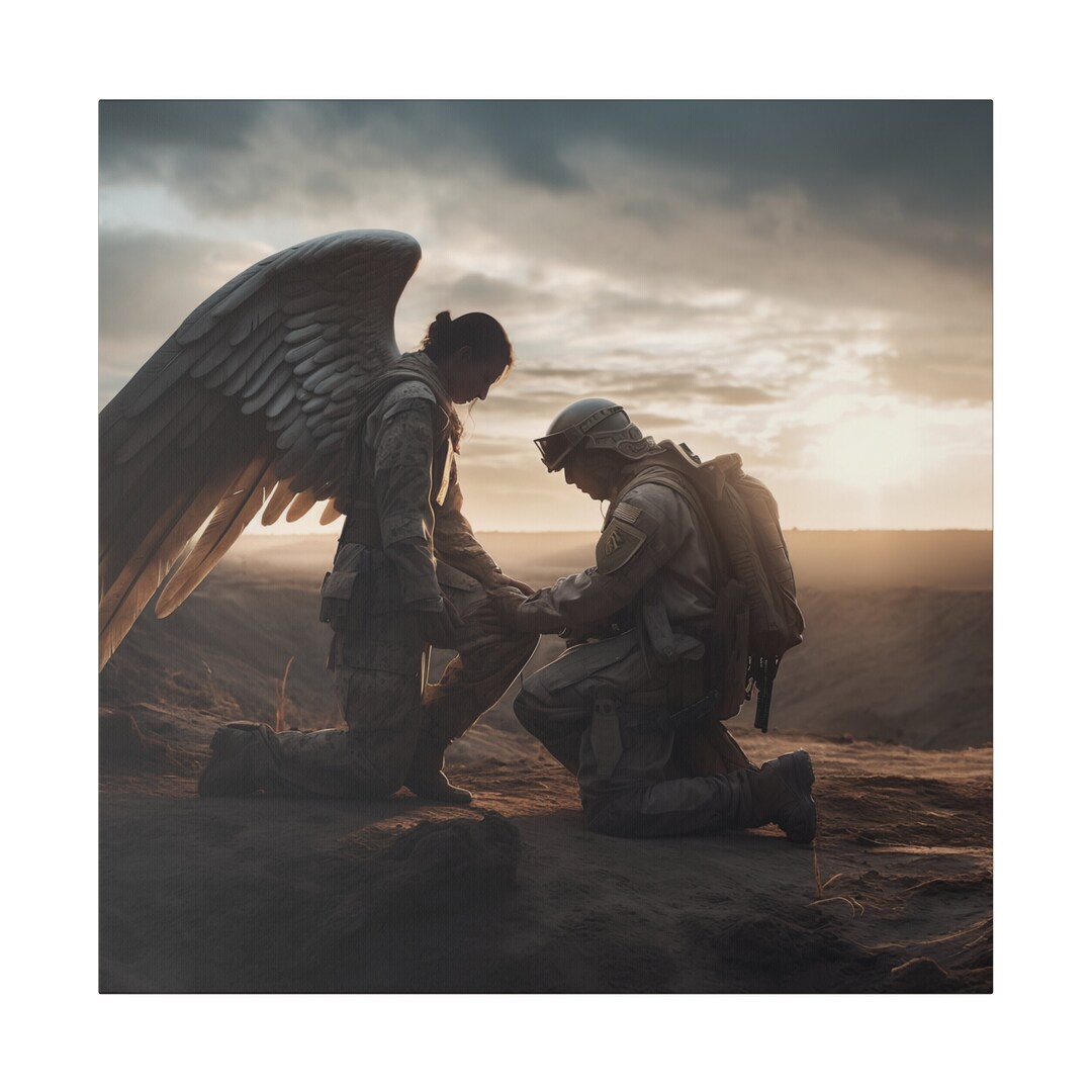 Guardian Angel Warrior Solider's Guardian Sunset Battlefield Canvas Art ...