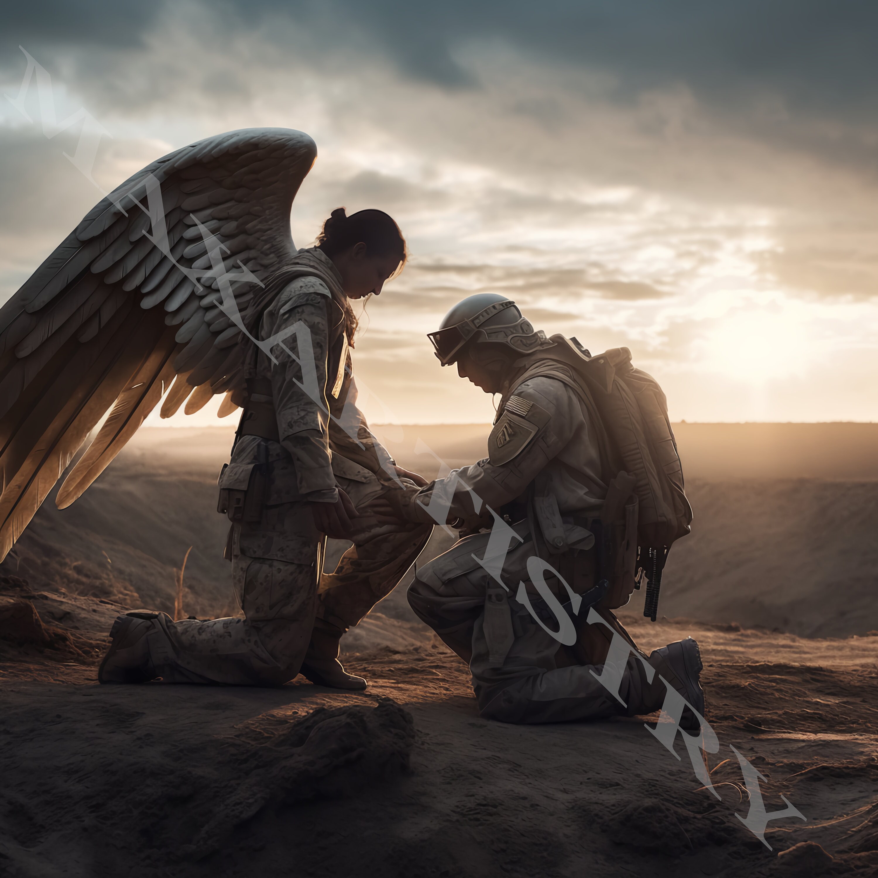 Guardian Angel Warrior Solider's Guardian Sunset Battlefield Canvas Art ...