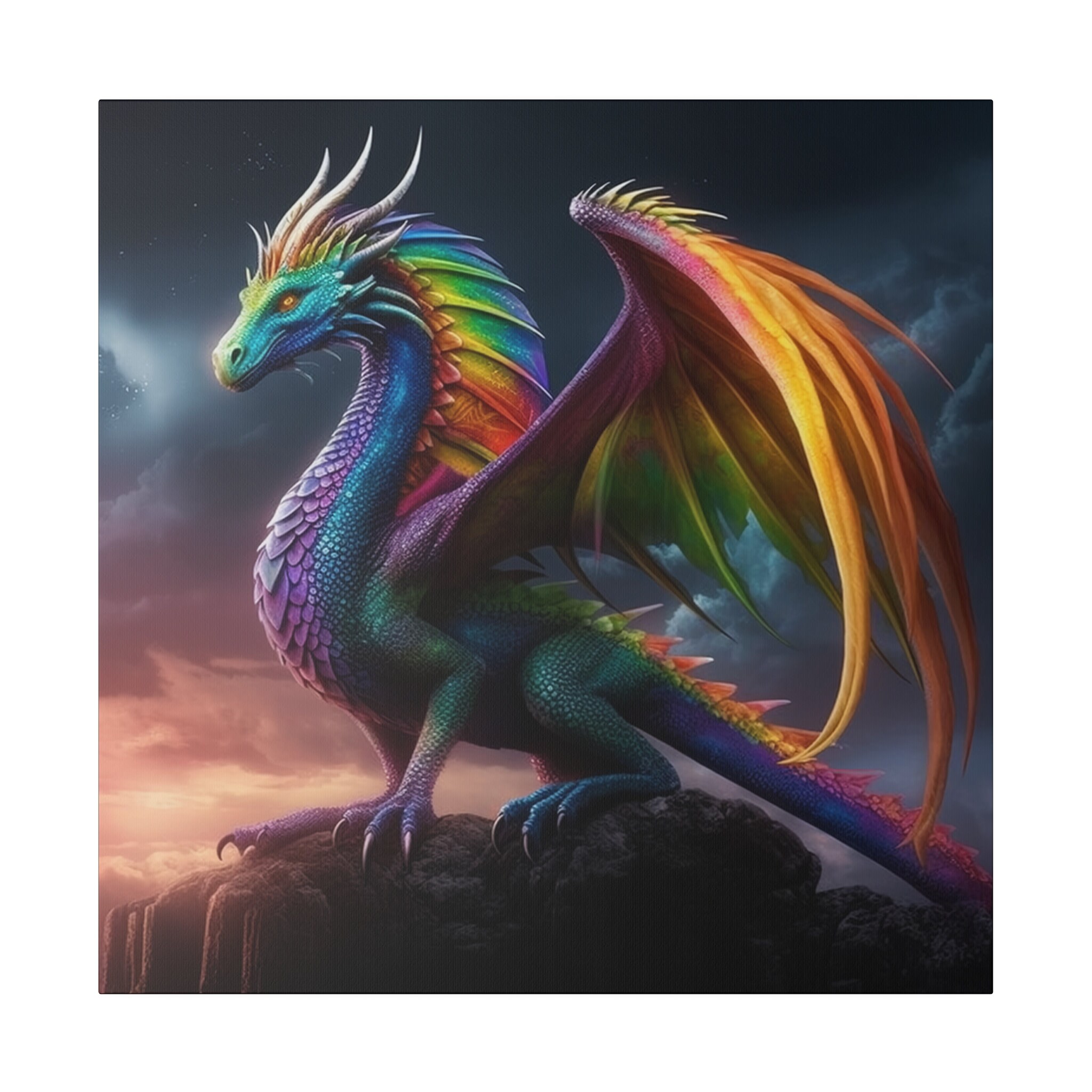 Rainbow Guardian Majestic Dragon Atop Rocky Outcropping Mystical ...