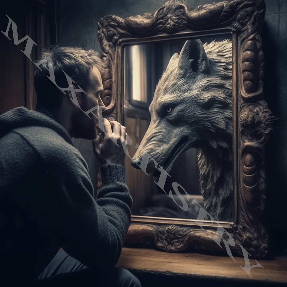 Wolf Art for Men, Gift for Wolf Lover, Therian, Spirit Animal Canvas ...