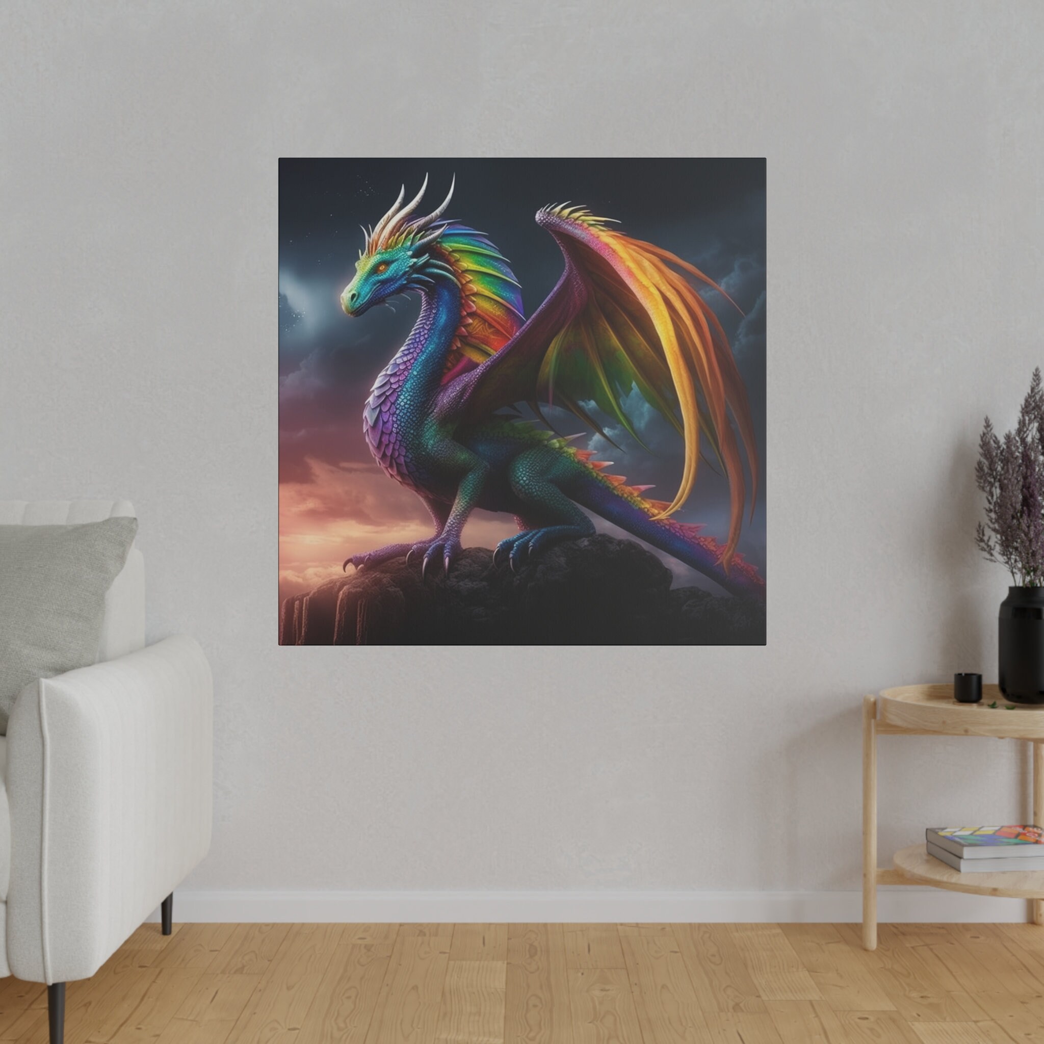 Rainbow Guardian Majestic Dragon Atop Rocky Outcropping Mystical ...