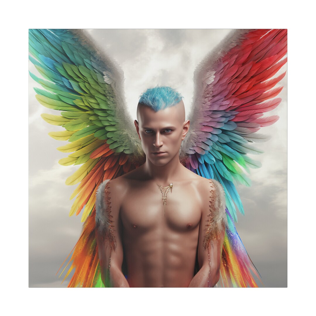 Radiant Rainbow Wings Bare-chested Male Angel LGBTQ Inspired Art Pride ...