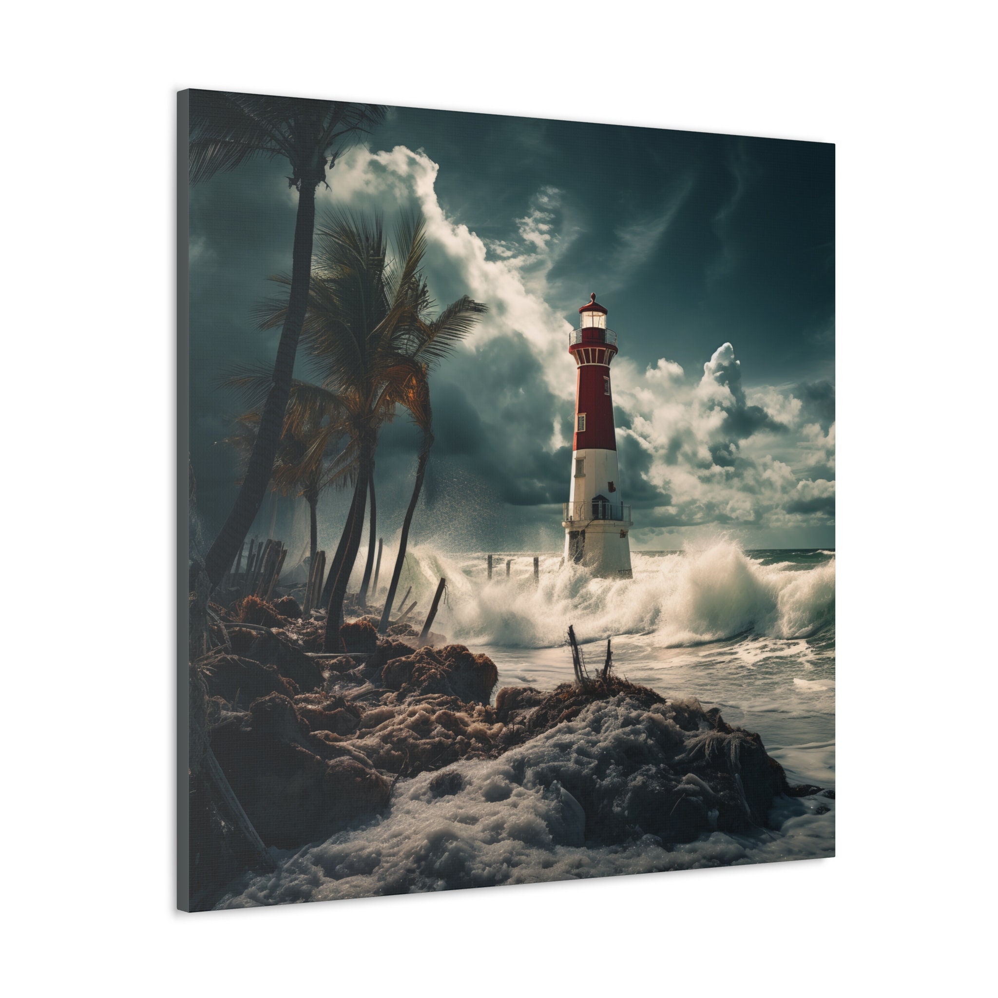 Guiding Light Lighthouse Amidst Crashing Waves Under Stormy Skies ...