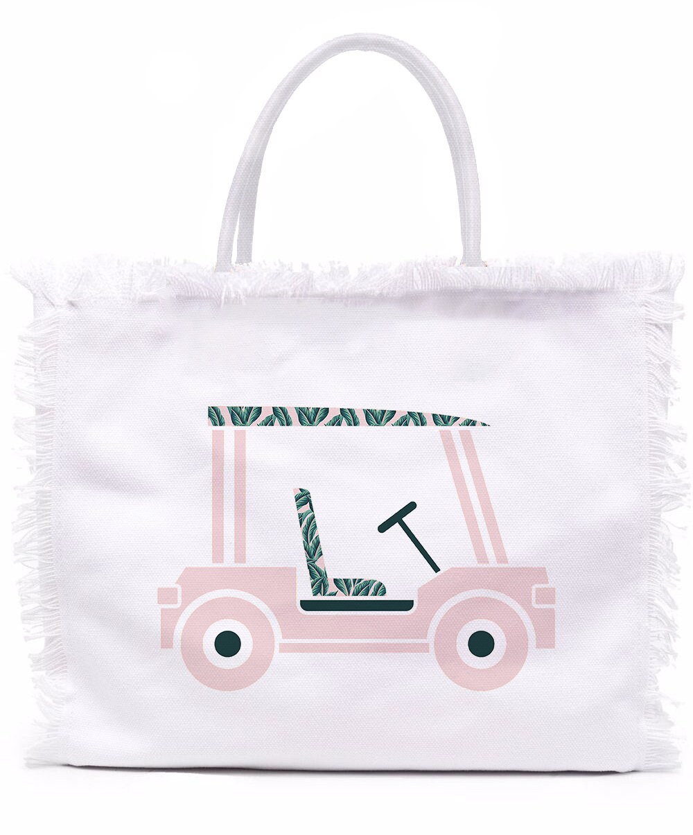Linen Fringe Tote- Golf Cart - Etsy
