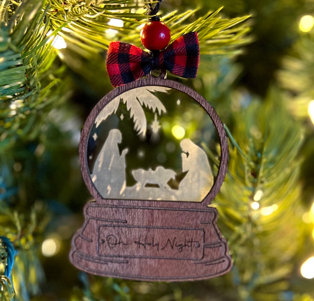 Oh Holy Night Nativity Snow Globe Wood Ornament Rustic Wood - Etsy