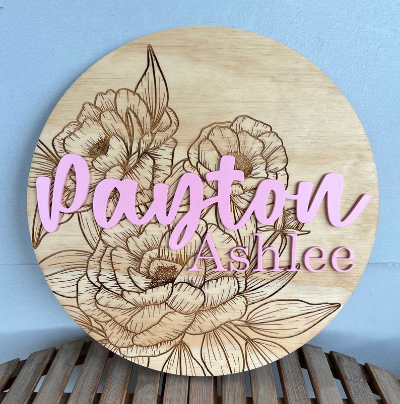 Personalized Engraved Floral Wood Round Nursery Decor Name - Etsy