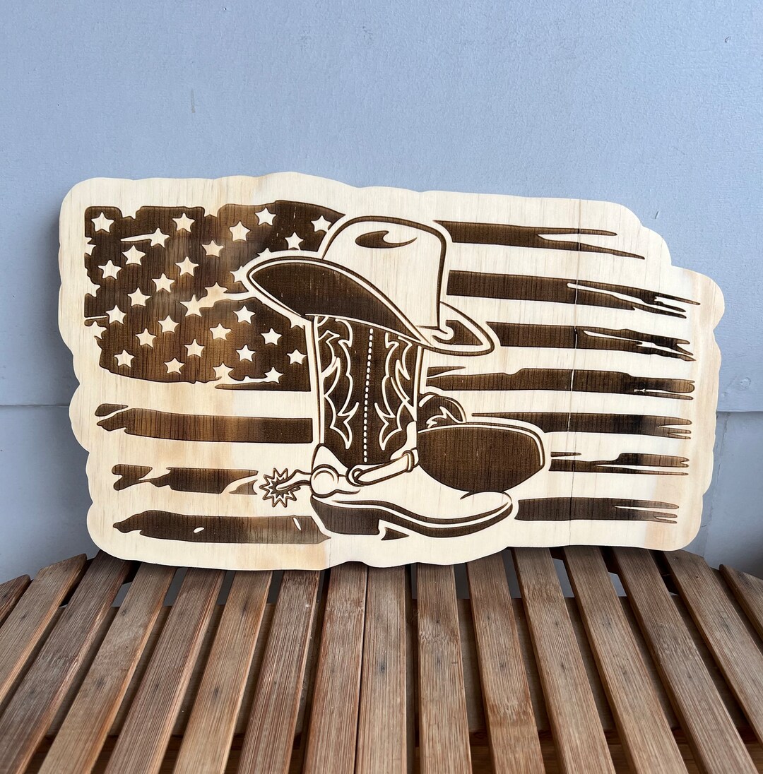 Engraved Cowboy Boots Flag Wood Sign Country Western Decor - Etsy