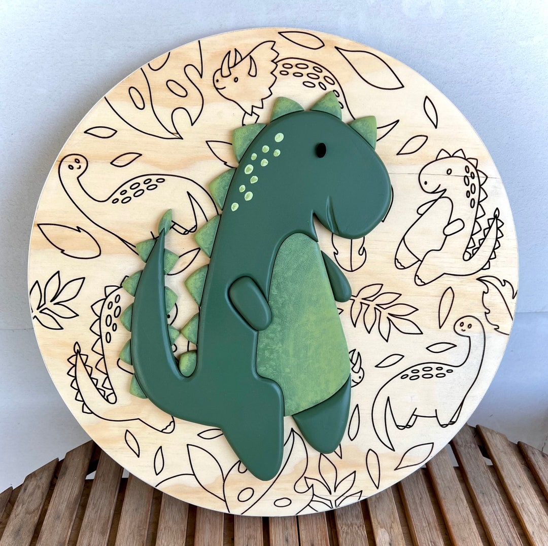 Dinosaur Scored Background T-rex Wood Shaped Sign Jurassic Nursery ...