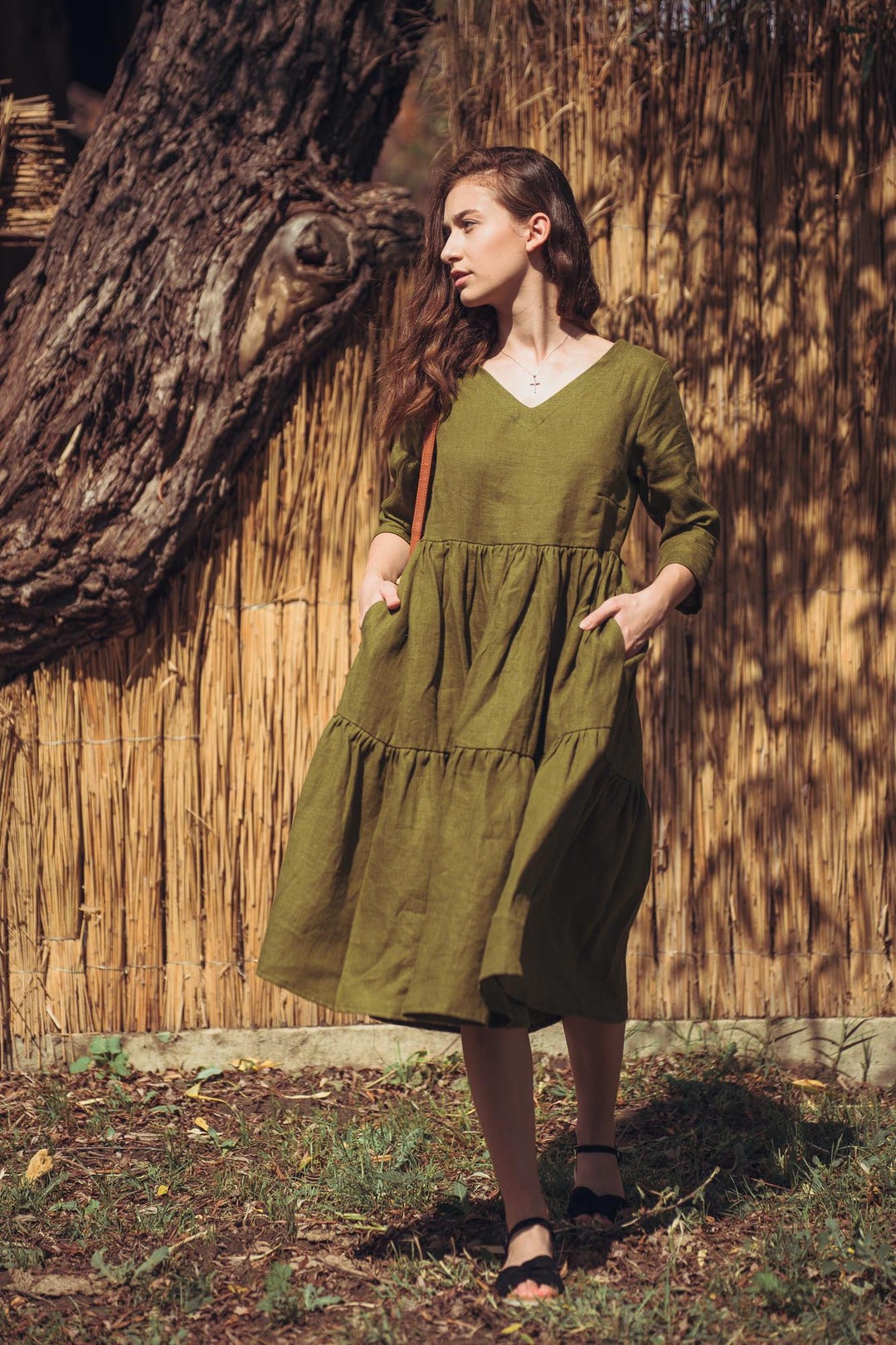 Women's Linen Dress, Loose Linen Dress, Autumn Linen Dress, Vintage ...