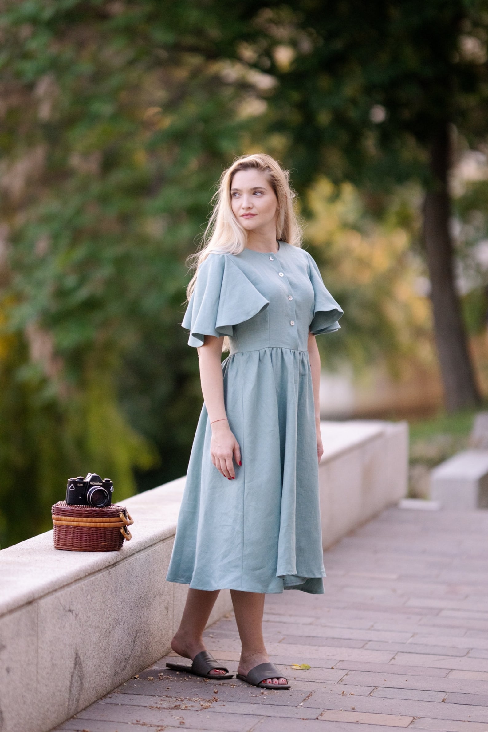 Women's Linen Romantic Dress, Summer Fall Boho Dress, Retro Style ...