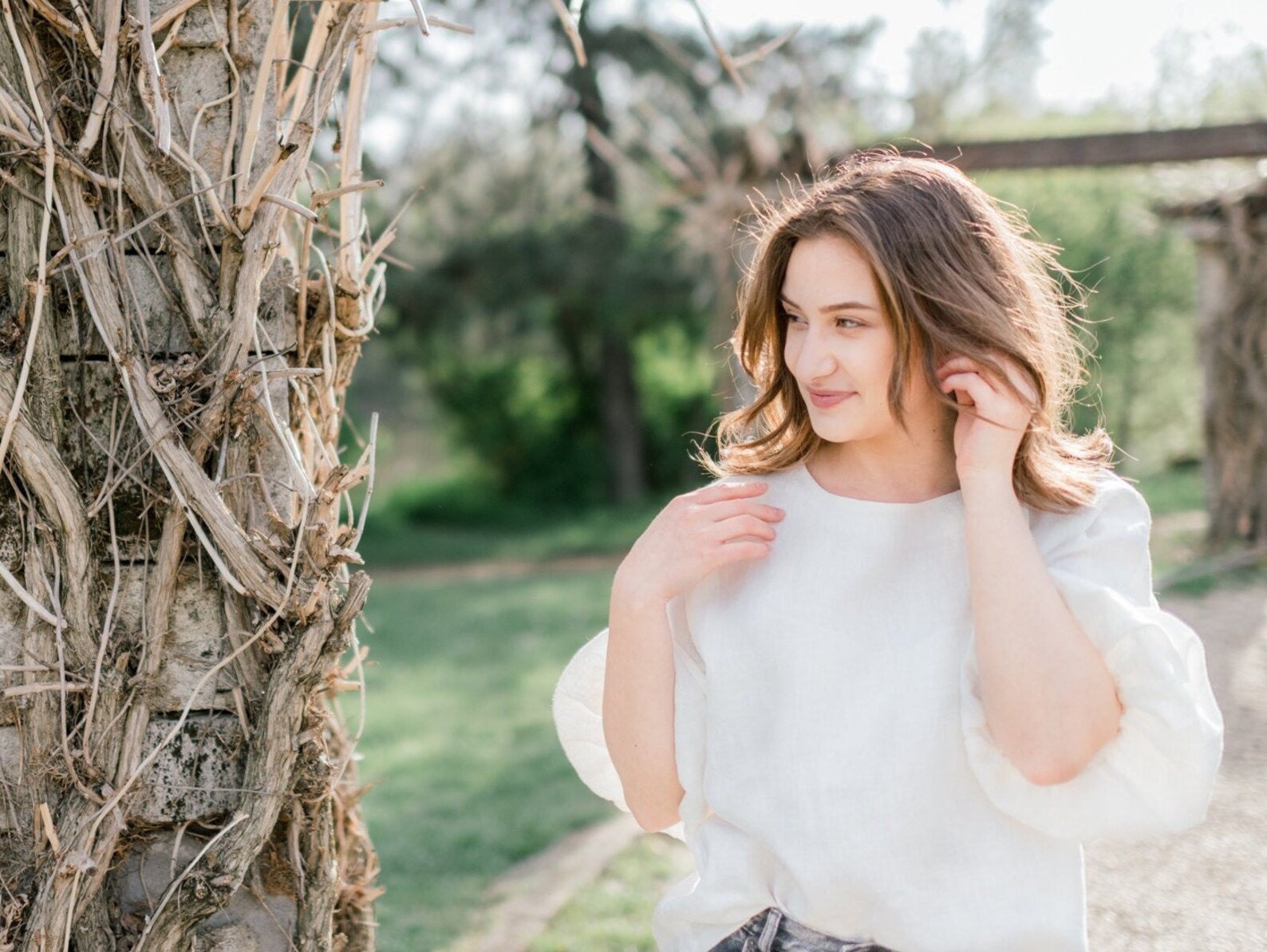 Puff Sleeve Linen Blouse, Women's Linen Shirt, Oversized, White Blouse, Women White Shirt ...