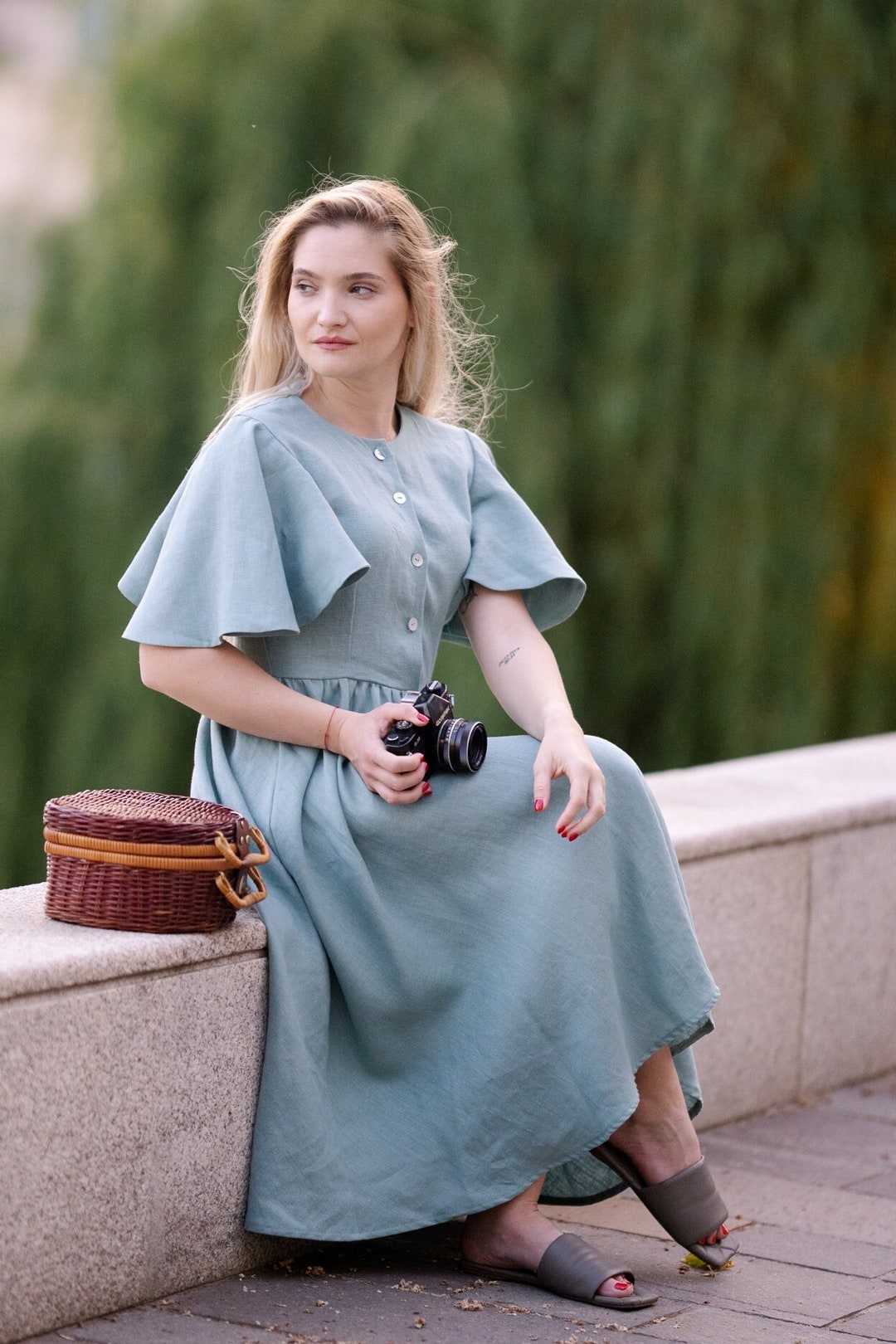 Women's Linen Romantic Dress, Summer Fall Boho Dress, Retro Style ...