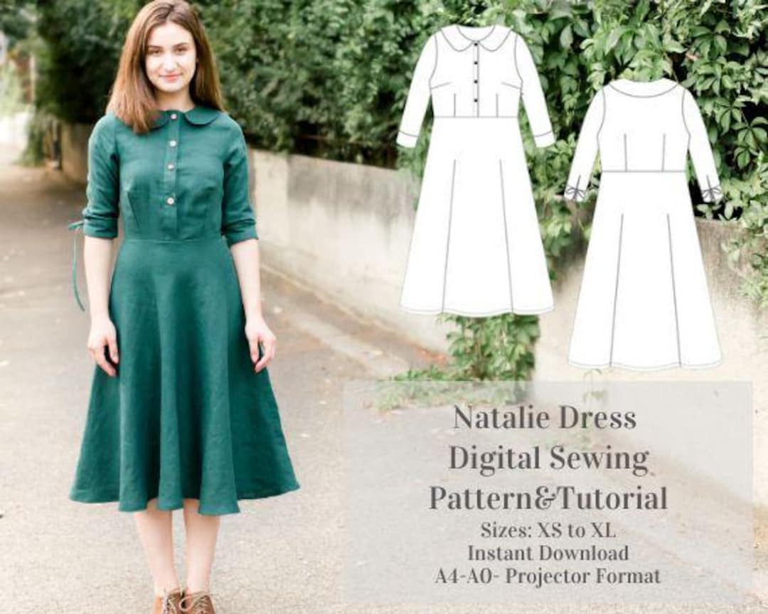 Peter Pan Women's Dress Sewing Pattern, Midi Vintage Collar Dress, DIY ...
