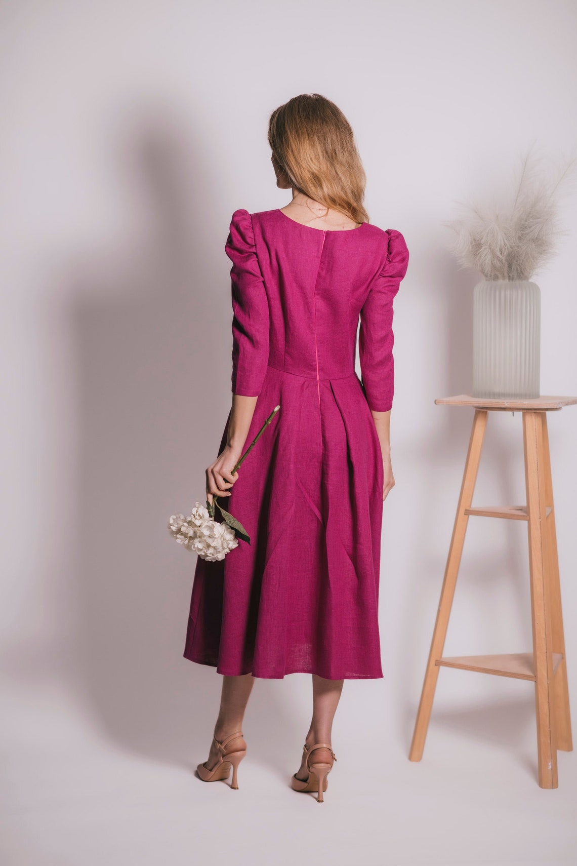 Women' S Stonewashed Linen Dress, Vintage Style Dress, Spring Long ...