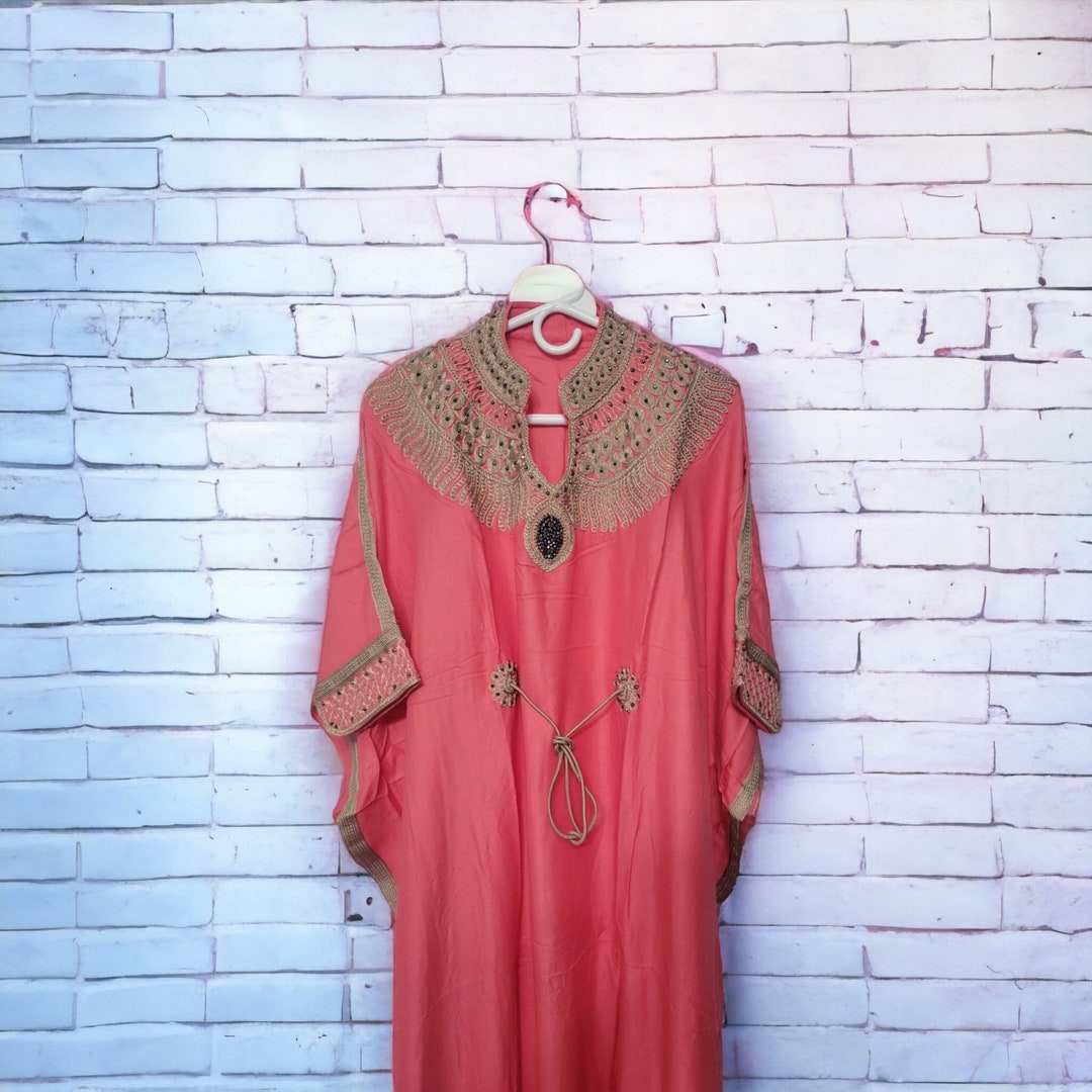 Elegant and Stylish Peach Embroidered Butterfly Dress/ Farasha ...