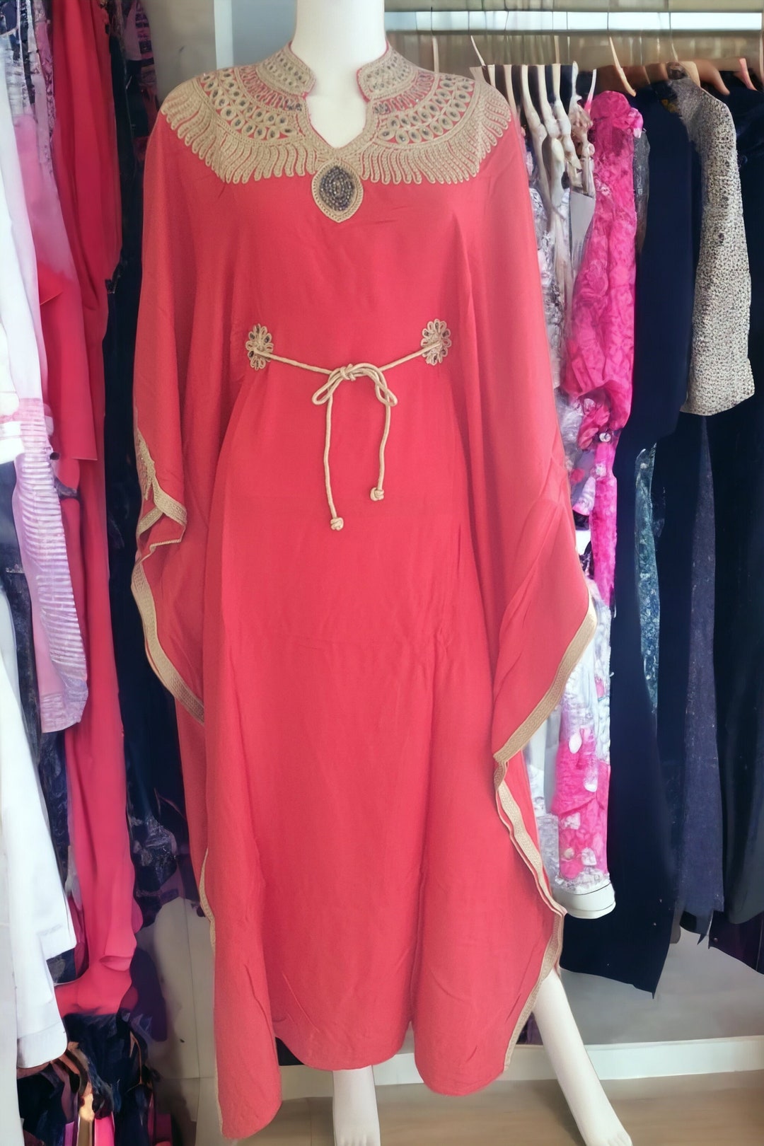 Elegant and Stylish Red Embroidered Dress, Butterfly/ Farasha ...