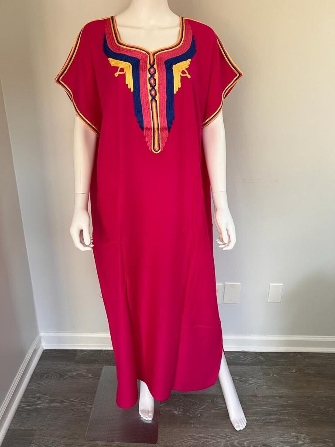 Moroccan Traditional Gandoura, Long Muslim Dress With Short Sleeves for ...