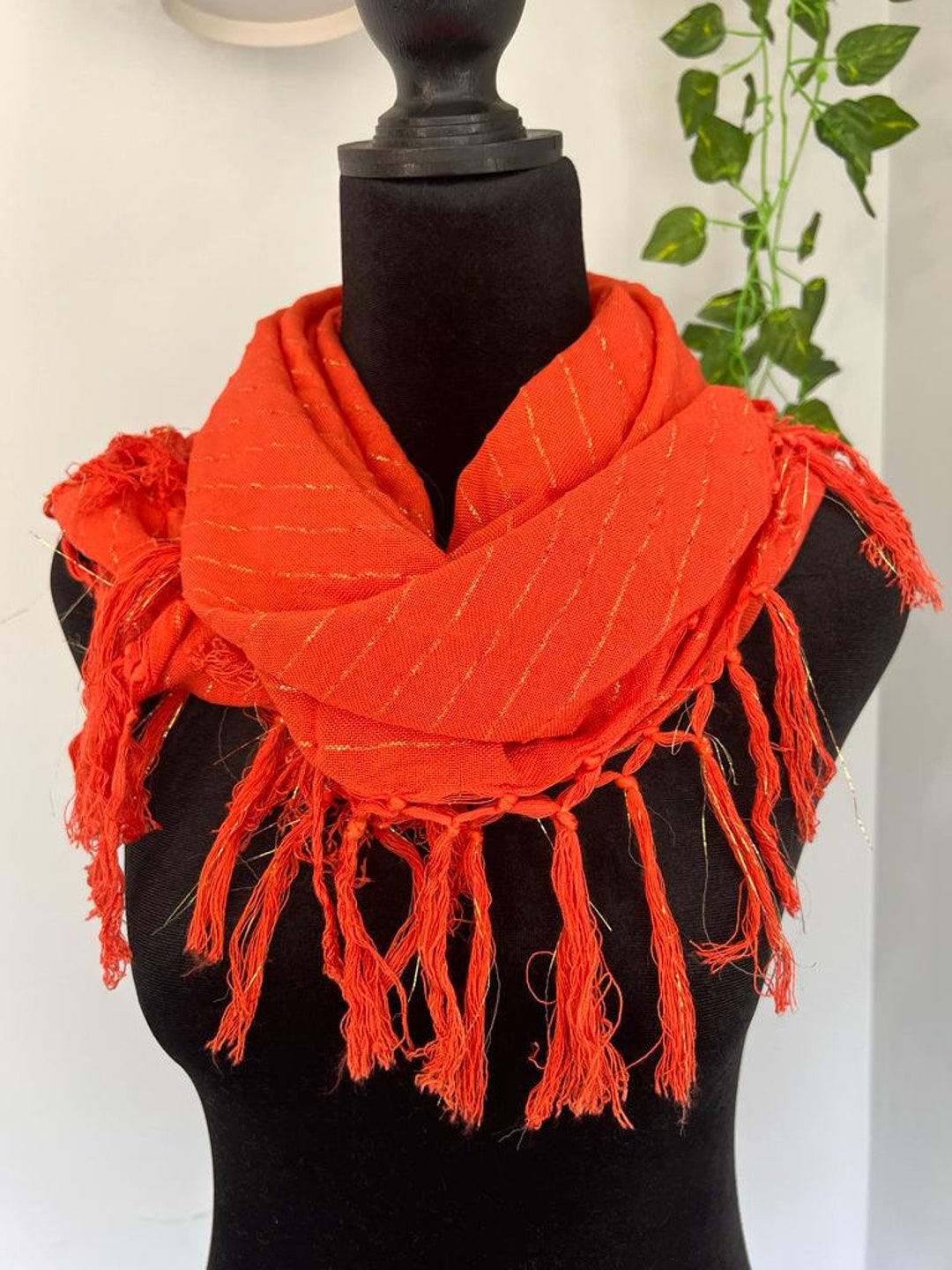 Women Moroccan Fringe Scarf, Gold Striped - Etsy
