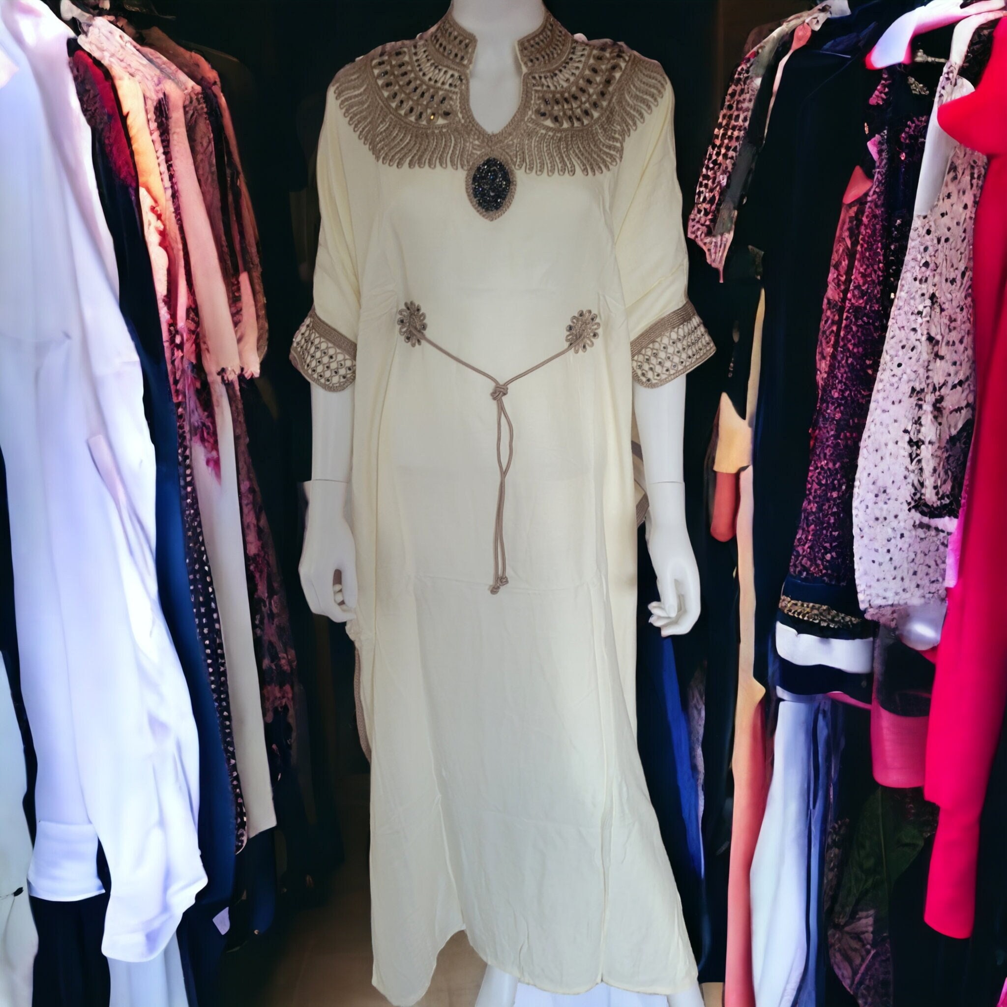 Elegant and Stylish Off-white Embroidered Butterfly / Farasha ...