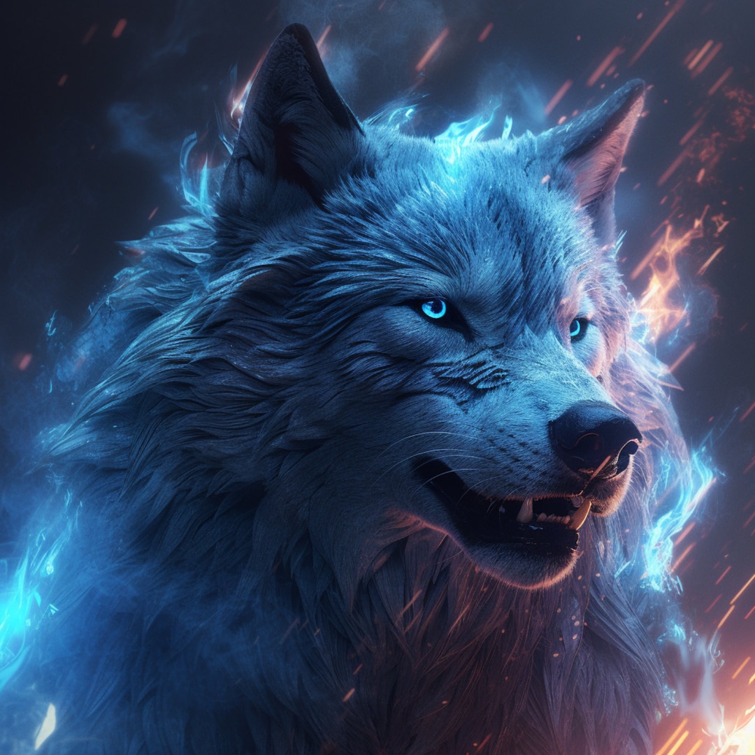 Blazing Guardian: A Captivating Digital Artwork of a Futuristic Wolf - Etsy