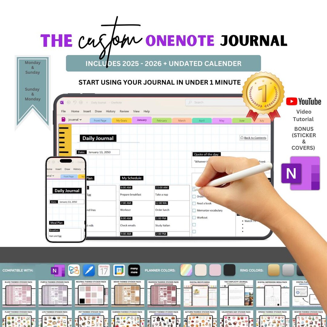 Onenote Journal Planner 2025, UNDATED Digital Planner, Onenote Template ...