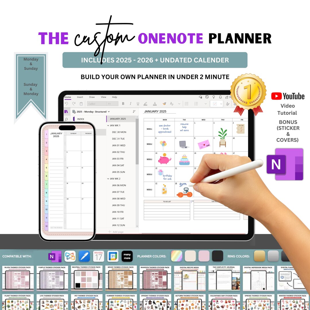 Onenote Planner 2025 2026 & Undated, Hyperlinked Onenote Digital ...